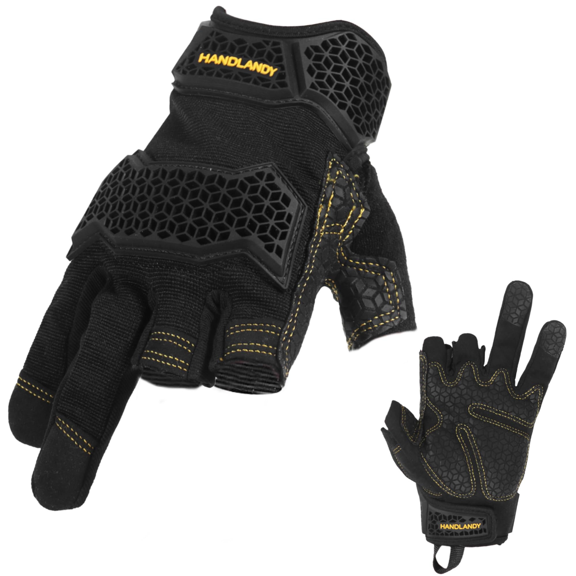 HANDLANDY Fingerless Carpenter Work Gloves, TPR&Padded Plam Gloves 631
